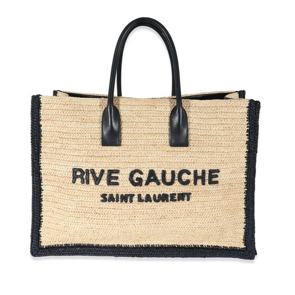 Yves Saint Laurent | Bags | Saint Laurent Beige Raffia Rive Gauche Logo ...